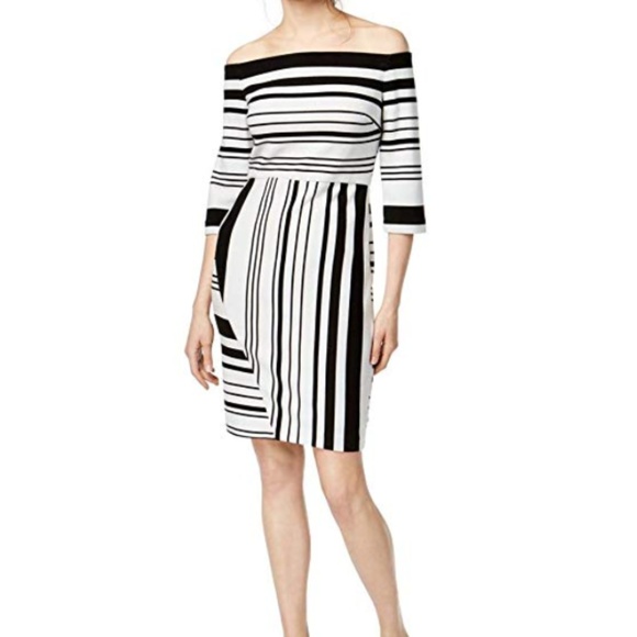 Bar III | Dresses | Bar Iii Womens Dress Striped Off The Shoulder 34 ...